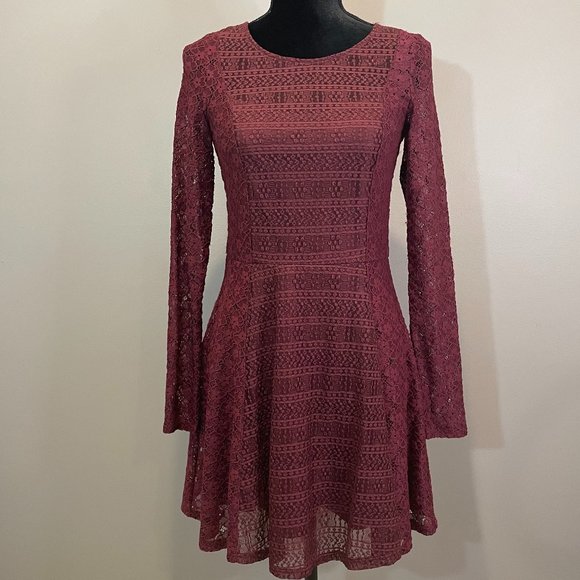 Divided | Dresses | Hm Divided Womens Lng Sleeve Lined Knit Lace Midi ...
